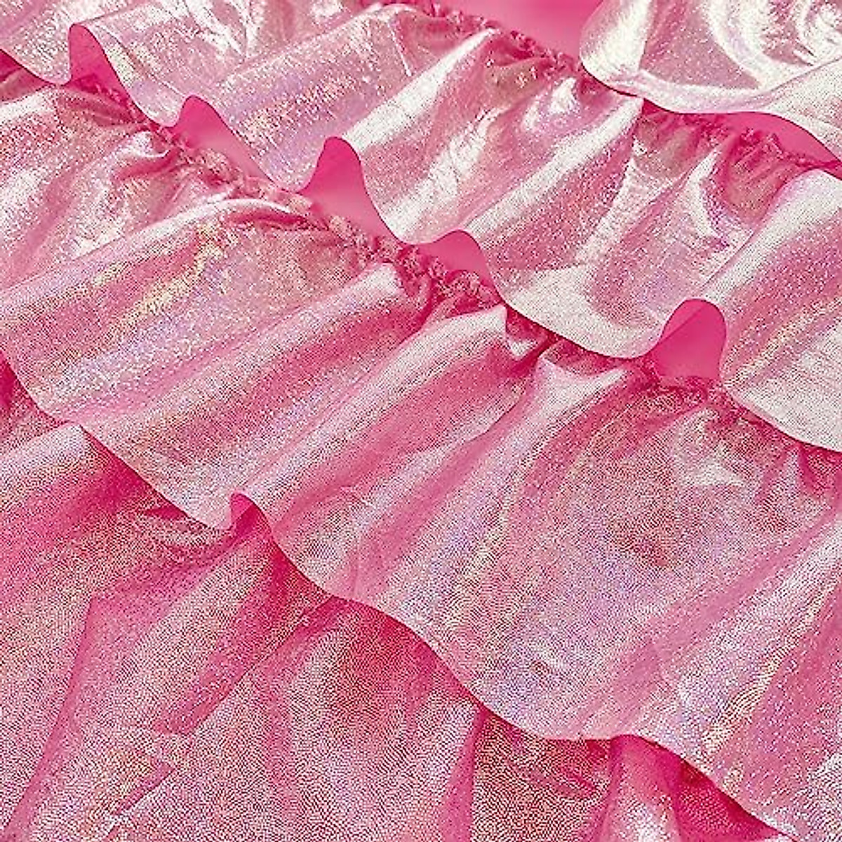 Tasselily Princess Ruffle Comforter Set Queen Szie, 5 Pcs Bed in a Bag Bling Shiny Sequin Ruffle Pink Bedding Set with Sheets for Girls/Woman