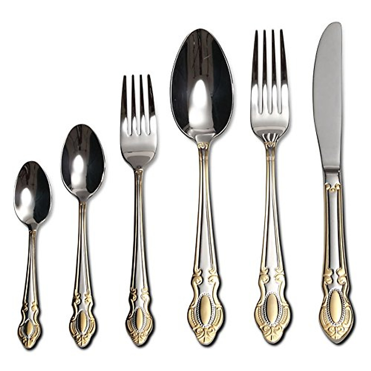 Venezia Collection "Michelangelo" 75-Piece Fine Flatware Set, Silverware Cutlery Dining Service for 12, Premium 18/10 Surgical Stainless Steel, 24K Gold-Plated Hostess Serving Set, Wooden Storage Case