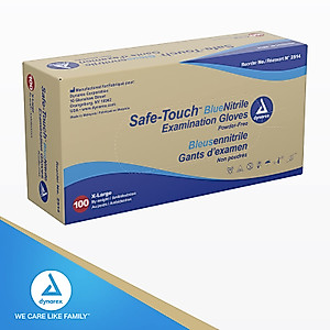 Dynarex Safe-Touch Disposable Nitrile Exam Gloves, Powder-Free, Latex-Free, Touchscreen Friendly & Used by Professionals, Blue, Extra-Large, 1 Box of 100 Gloves