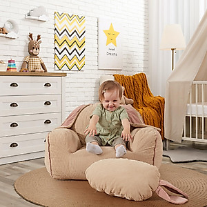 MOOZHEALTH Bunny Kids Sofa Toddler Chair,Toddler Bean Bag Chair with Carrot-Shaped Throw Pillow,Soft Corduroy Cover Comfy Toddler Chair for Reading and Napping, for Boys and Girls,Beige Bunny