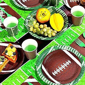 Preboun 214 Pcs Football Party Supplies Dinnerware Set for 30 People, Football Party Decorations Including Plates, Cups, Napkins, Tablecloth, Banner, Knives Forks and Spoons Set for Sports Birthday