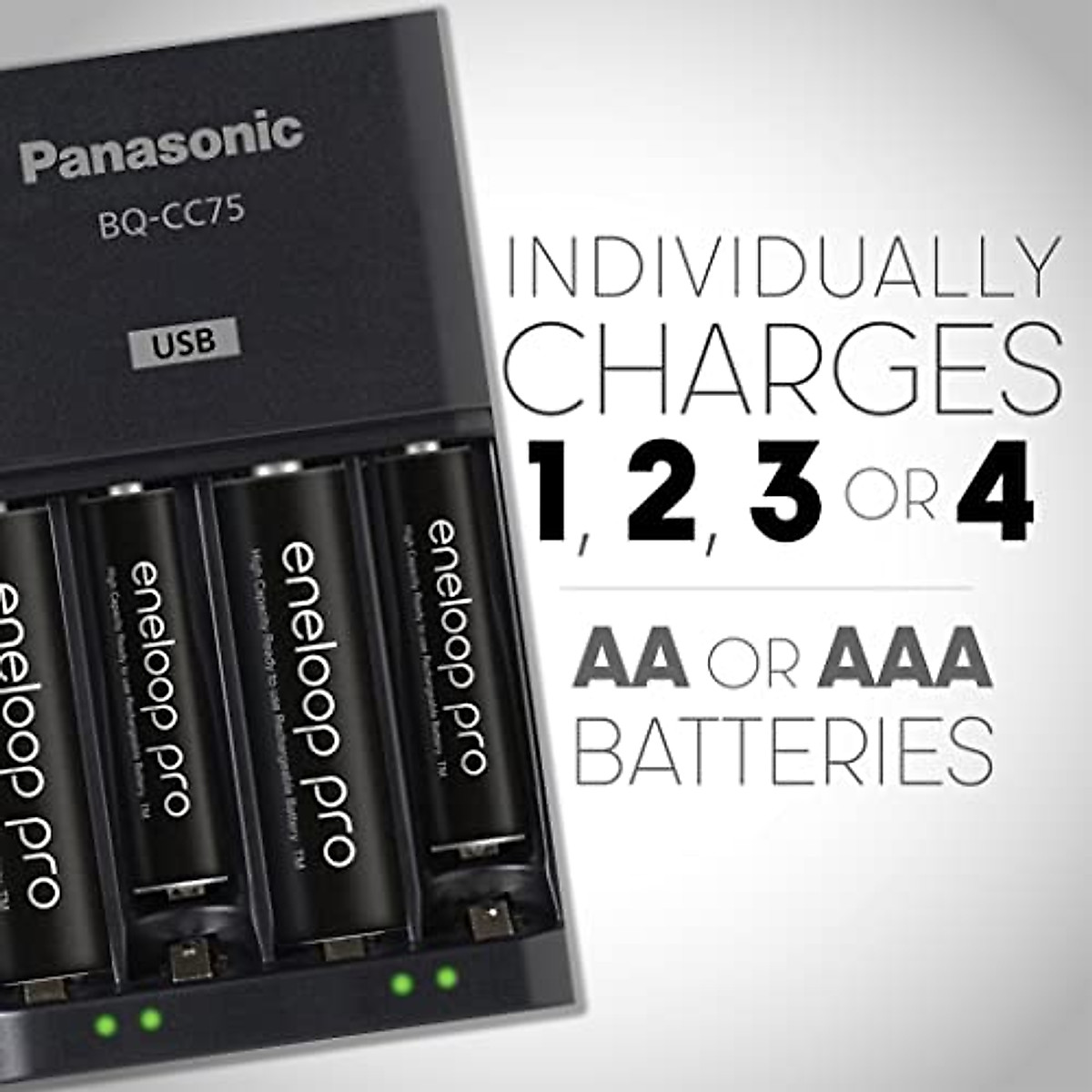 Panasonic K-KJ75K3A4BA Advanced Battery Charger with USB Charging Port and 4AAA eneloop pro High Capacity Rechargeable Batteries