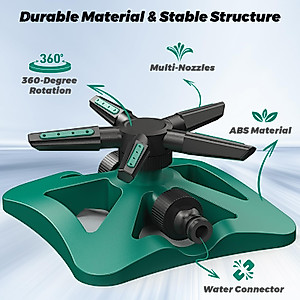 GASREKV Sprinklers for Yard, Lawn Sprinkler, 5-in-1 Garden Sprinkler with 360-Degree Rotation, Large Coverage Area, 5 Arms, Household Automatic Irrigation System for Plants, Green