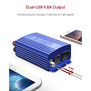 BESTEK 500W Power Inverter DC 12V to 110V AC Converter with 4.8A Dual USB Car Charger ETL Listed (Blue)