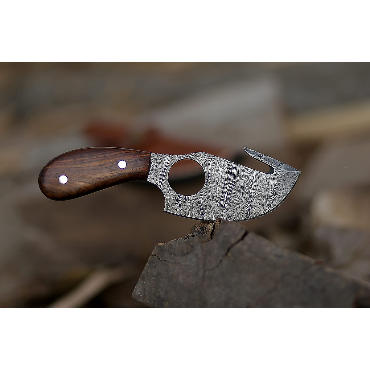 Bushcraft Handmade Damascus Steel Fixed Blade Skinning Hunting Knife With Gut Hook Best For Outdoor Camping Skinner Deer Fishing Hiking Edc Survival Knives For Men (Rose Wood)