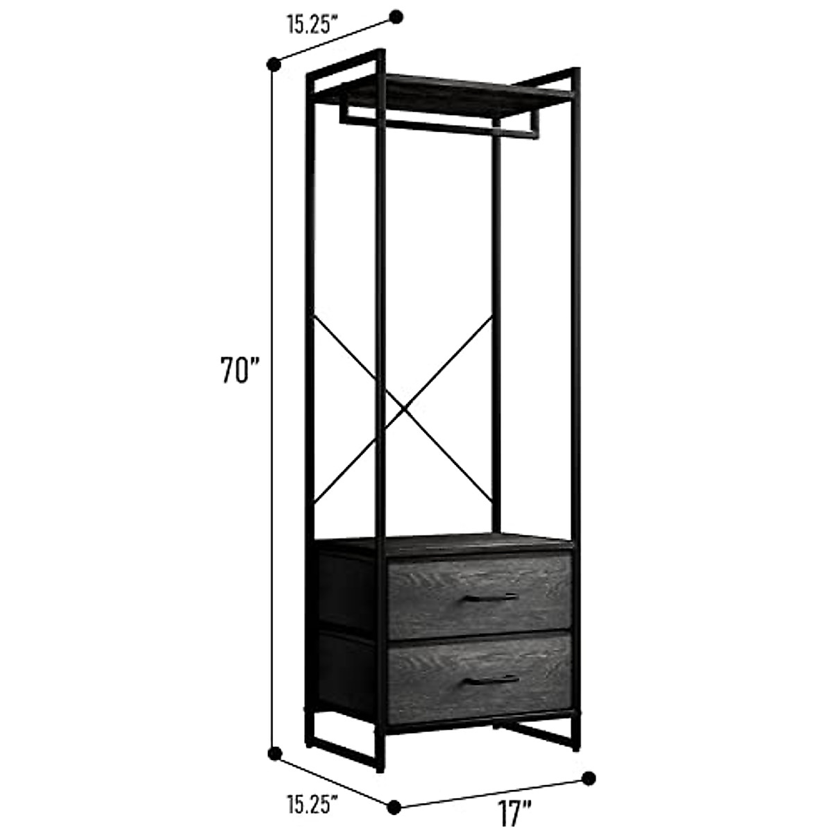 Sorbus Clothing Rack with Drawers - Clothes Stand Dresser - Wood Top, Steel Frame, & Fabric Drawers - Tall Closet Storage Organizer - Stand Alone Garment Rack for Hanging Shirts, Dresses, & Jackets
