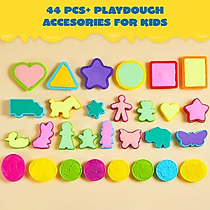 Joyin 44 Pieces Play Dough Accessories Set for Kids, Playdough Tools with Various Plastic Molds, Rolling Pins, Cutters
