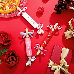 CHENGU Valentines Tiered Tray Decor 3 Pieces Valentine's Day Rolling Pin Decor Farmhouse Handmade Decor Tiered Tray Decoration Wood Rolling Pin Farmhouse Valentine's Day Decor (Romantic Style)