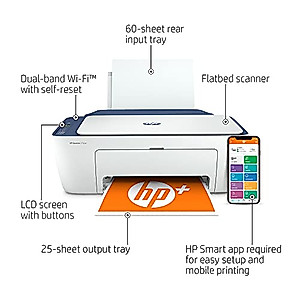 HP DeskJet 27 42e Series Wireless Inkjet Color All-in-One Printer - Print Copy Scan - USB Connectivity - Mobile Printing - Up to 7 ISO PPM - Up to 4800 x 1200 DPI - Blue + HDMI Cable