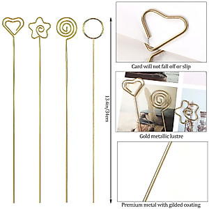 DOVEKERY 40 Pieces Metal Wire Floral Place Card Holder Pick, 13in Gold Photo Clips Table Name Number Picture Holder Clips for Wedding Party Favor