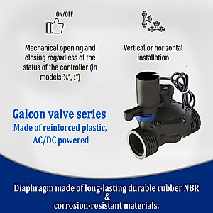 Galcon YLZ 3/4 Inch Sprinkler Valve with S1602 DC Latching Solenoid for Battery Operated Controllers with Reinforced NBR 2-Way Female Inline Hose Sprinkler Valve for Gardens, Lawns, Greenhouses.