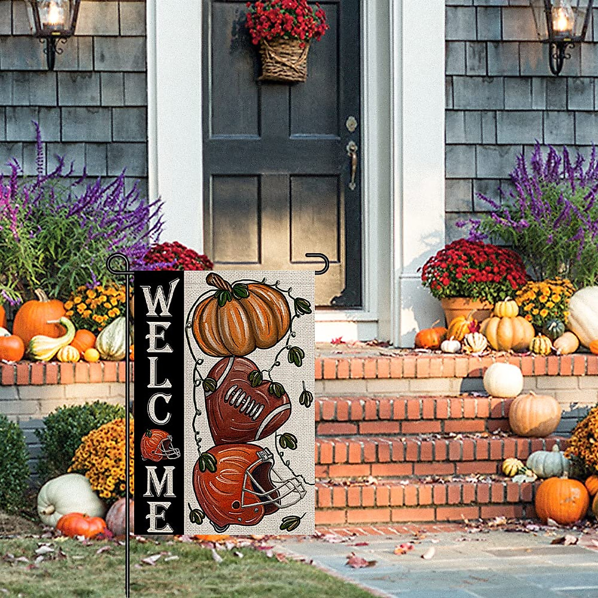 Fall Football Welcome Garden Flags 12x18 Inch Vertical Double Sided, Pumpkin Autumn Sports Game Day Sign Thanksgiving Seasonal Yard Outside Decor DF330