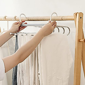 Space Saving Pants Hangers, 6 Layers Folding Multifunctional Pants Rack Hanger Stainless Steel Hangers for Closet Trousers Scarves Clothes Organization, 11.8x11.4x2.6 (White)