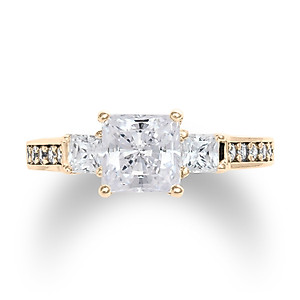 Ioka - 14K Solid Yellow Gold 1.5 Ct. Princess Cut 3 Stone CZ Engagement Ring With Stones in Band - Size 9