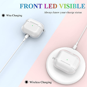 Geekboy Soft TPU Case Cover Compatible for AirPods 3 (2021) with Keychain Portable Shockproof and Dustproof See-Through Protective Cover, Front LED Visible, AirPods 3 Accessories - Clear