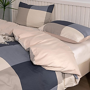 Plaid Duvet Cover Queen, 100% Cotton 3 Pieces Plaid Bedding Sets Queen, Checkered Pattern Cotton Grid Plaid Duvet Cover Set Queen (Plaid, Queen)