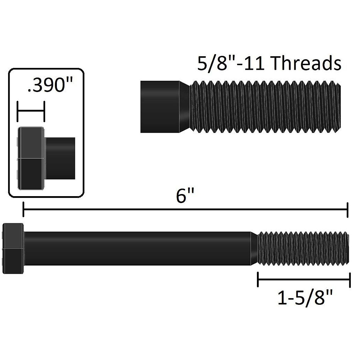 FA HBG8-5/8-11X6-5/8''-11 Grade 8 Bolt 6'' Long - Plain