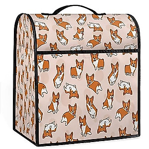 Cartoon Corgis Dog Pattern Stand Mixer Cover Foldable with Zipper and Handle Dust Cover Compatible With 6-8 Quart Kitchen Mixers Fits All Tilt Head & Bowl Lift Models
