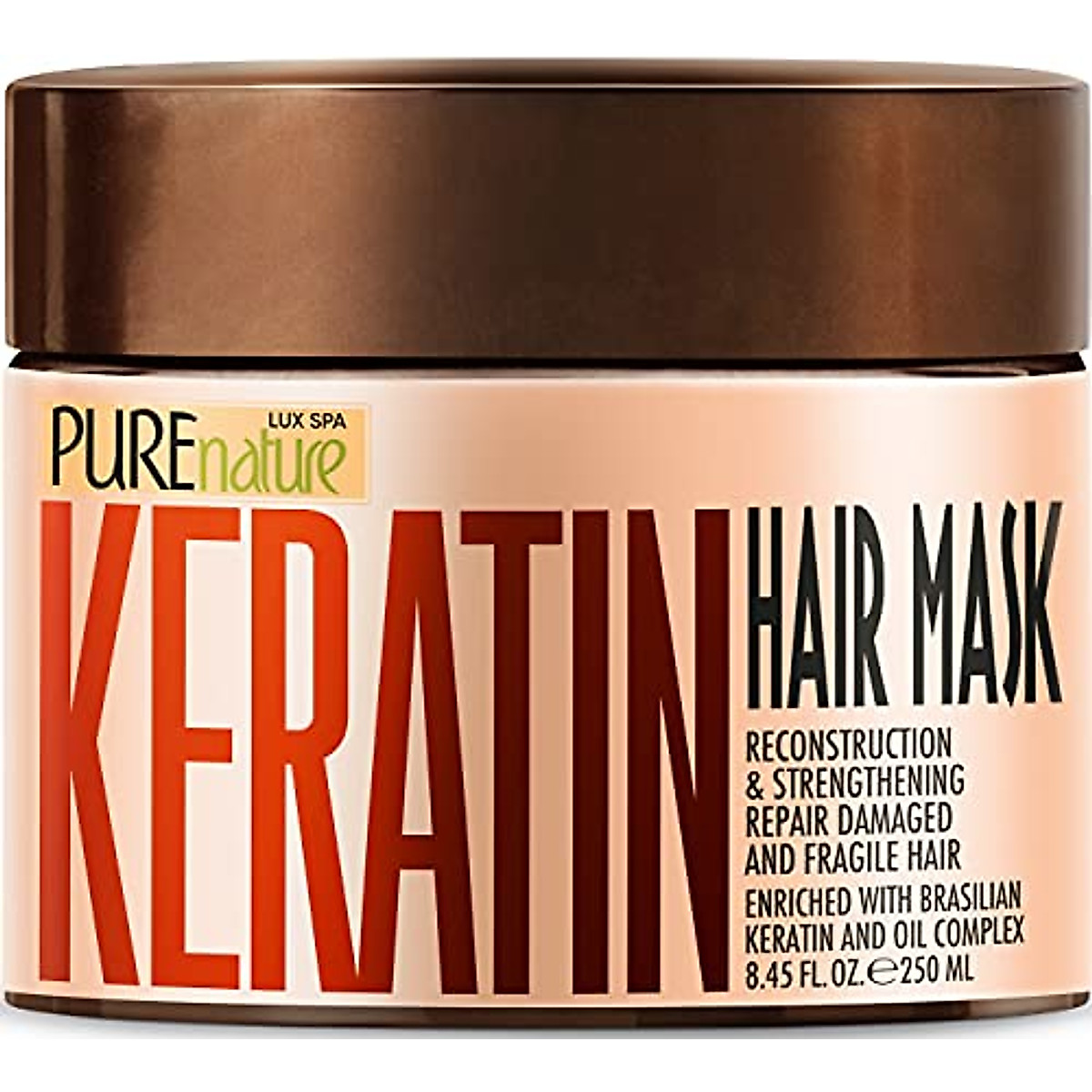 PURE NATURE LUX SPA Keratin Hair Mask - Hydrating and Moisturizing Treatment for Dry, Damaged Hair and Split Ends - Deep Conditioner Repair Products for Women - Ideal for Curly and Frizzy Hair