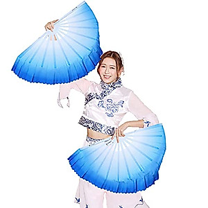 ZooBoo 1pair Plastic Taichi Kungfu Fan Dancing Fans Martial Arts Sports Folding Hand Fan 13inch (Blue)