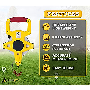 AdirPro Fiberglass 100' Appraiser’s Measuring Tape Tape Rule with Extra Large Metal End Hook for Precise Measurements, Perfect for Appraisers, Surveyors, Landscapers