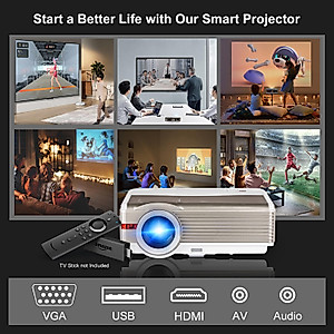Full HD 1080P Smart Projector with Wifi Bluetooth, 9000Lumens LED Halloween Movie Projectors for Outdoor Use Home Theater Wireless Cast for Android iOS Phone Gaming Projector
