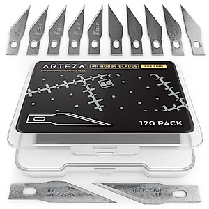 Arteza Hobby Knife Blades, Set of 120, No. 11 Fine-Point Carbon-Steel Art Blades, Craft Supplies for Precision Cutting of Wood, Plastic, Paper, Leather, and Film