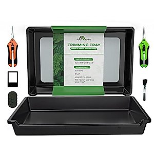 FuturHydro Trimming Tray 150 Micron Screen Keef Pollen & Herb Dry Sifter Tray with 2 Trimming Scissors Harvest Accessories (Black)