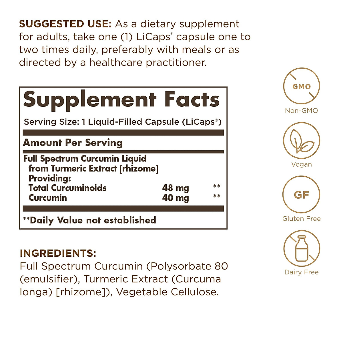 Solgar Full Spectrum Curcumin - 60 LiCaps - Superior Absorption - Brain, Joint & Immune Health - Non-GMO, Vegan, Gluten Free, Dairy Free - 60 Servings