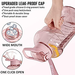 Fimibuke Half Gallon Water Bottle with Sleeve 64 OZ Water Bottle with Handle & Straw Leakproof Motivational Sports Gym Water Bottle with Time Marker BPA Free Water Jug with Neoprene Holder - Rose Pink