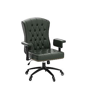 YAMASORO Ergonomic Executive Office Chair with Height-Adjustable,Tufted Back&Nailhead Trim, Home Office Desk Chairs for Home&Office, Faux Leather Swivel Work Chair,Green…