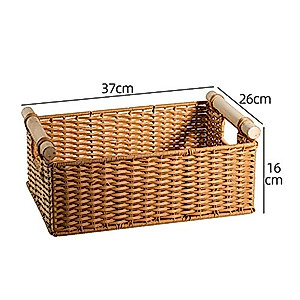 UXZDX Imitated Rattan Storage Basket, Simple Wooden Handle Living Room Finishing Basket, Snack Basket Sundries Storage Basket