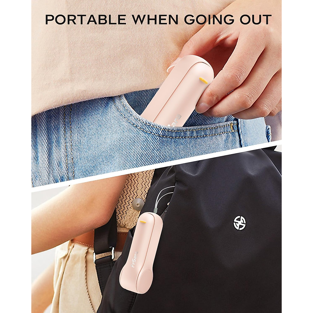 FrSara Portable Handheld Fan Rechargeable, USB Rechargeable Small Pocket Fan, 2000mAh Battery With Power Bank, Upgraded Long Battery Life, Three-Speed, Suitable for Women Outdoors and Travel