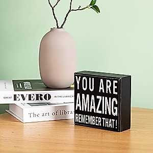 Wood Sign You are Amazing, Remember That Inspirational Wooden Sign 4.9 x 5.2 Inches Classic Box Sign (Black)