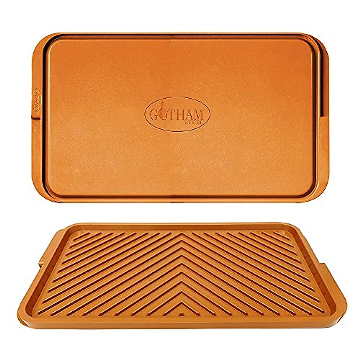 Gotham Steel Nonstick Double Grill Griddle Pan, Brown Reversible with Ti-Cerama Coating, Perfect for BBQs and More As Seen on TV-XL, X-Large