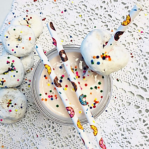 Doughnut Themed Paper Straws - Donut Colors Pink Blue Yellow - 50 Pack