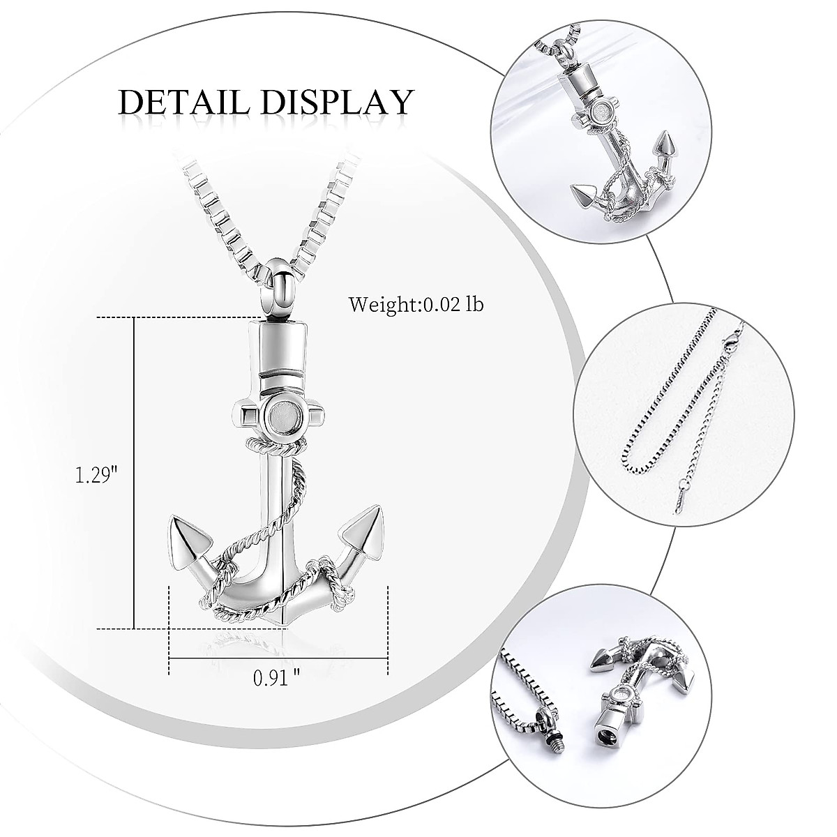XSMZB Cremation Jewelry for Ashes Anchor Urn Necklace for Ashes Urn Pendant Locket Memorial Keepsake Urn Necklace for Men Women Ashes Holder(Silver)