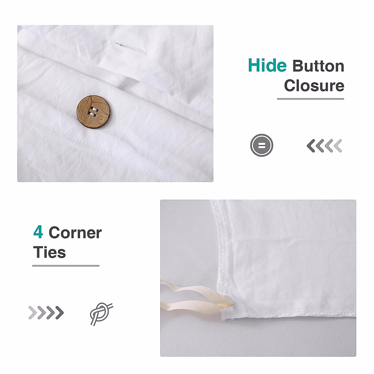 APSMILE Solid White Duvet Cover Set Queen Size, 3 Pieces with 1 Duvet Cover 90x90 Inches and 2 Shams (No Comforter), Soft Brushed Washed Cotton-Like Duvet Cover with Button Closure