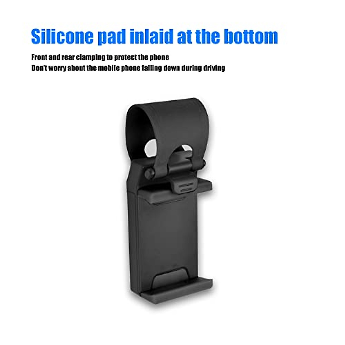 yonwait 1 Pack Car Steering Wheel Phone Mount, Fixed Clip Buckle Retractable Phone Holder, Silicone Cell Phone Navigation Bracket, Suitable for All Vehicles Cellphone Devices (Black)