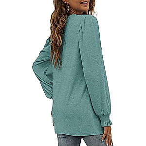 XIEERDUO Womens Oversized Sweatshirts Comfy V Neck Long sleeve Top Trendy Winter Solid Tunic Turquoise 2XL