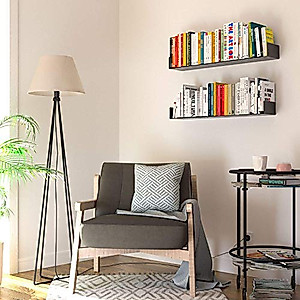 Wallniture Bali 33 Inch Floating Bookshelf and CD DVD Storage Shelves, Video Game Shelf Set of 2, Metal Black Floating Shelves for Wall