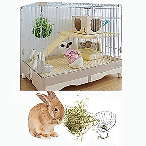 Tfwadmx Rabbit Hay Feeder, Grass Play Hay Ball Chew Toy Stainless Steel Food and Grass Frame Bowls, Small Animals Hay Manger Dispenser for Hamsters Gerbils Chinchillas Guinea Pigs