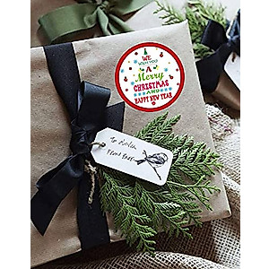 YOUOK Merry Christmas Stickers Label, 2 Inch Happy New Year Stickers,Decorative Stickers for Decoration and Sealing,New Year Holiday Cards Gift Envelopes Boxes Sticker (500 Adhesive Labels)