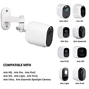 2Pack Security Wall Mount for Arlo Pro, Arlo Pro 2, Arlo Ultra, Arlo Pro 3, Arlo Go, Arlo Essential Spotlight Camera, Adjustable Indoor/Outdoor Mounting Bracket for Your Surveillance Camera (White)