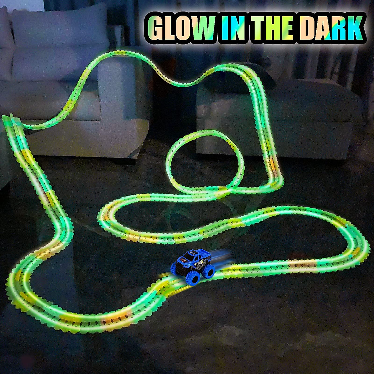 Race Track for Boys and Kids, 240PCS Flexible Changeable Magic Car Tracks Glow in The Dark, Toys for 3 4 5 6 Year Old Boys Girls with LED Light Up Race Car, Best Christmas Birthday Gifts