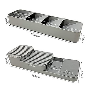 YFSJ Kitchen DrawerStore Tray Knife Holder Drawer and Cutlery Storage Box 2-Piece Set Suitable for Storage of Tableware Spoons, Knives and Forks(Gray)