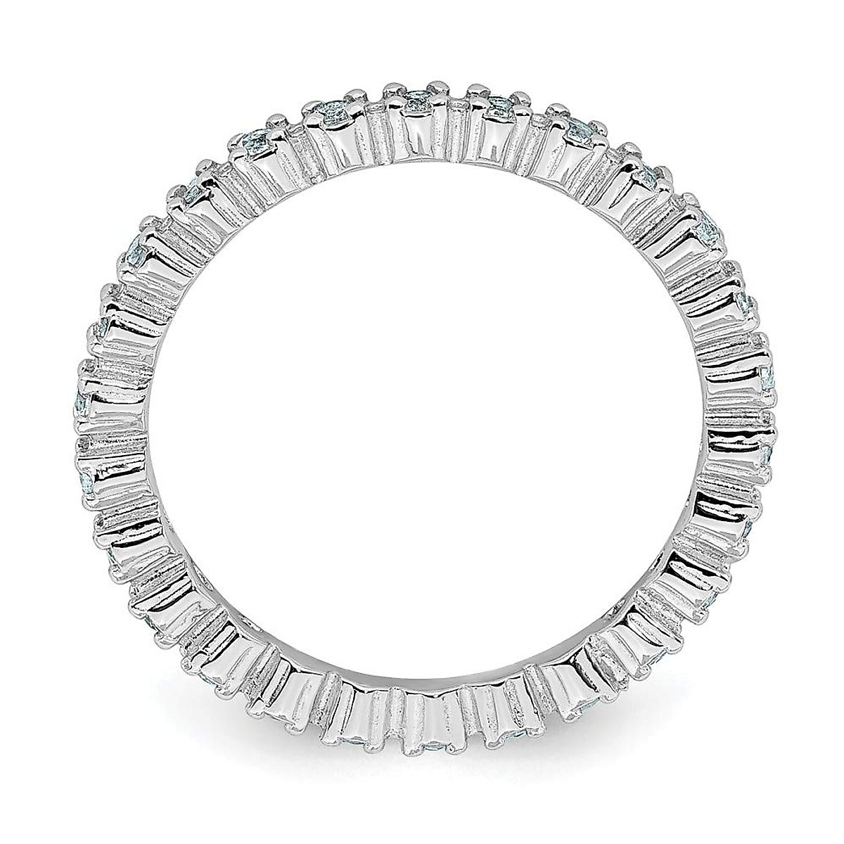 Solid 925 Sterling Silver Stackable Aquamarine Blue March Gemstone Ring Eternity Band Size 5