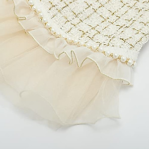 Dog Plaid Dress Lace Tulle Tutu Princess Skirt with Pearls Accessory for Small Girl Dogs Christmas Holiday Wedding Birthday Party (White, L)