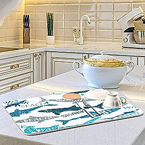 Animal Shark Ocean Dish Drying Mat 16"x18" Absorbent Machine Washable Hanging Fast Dry Pad Dish Protective Mat for Kitchen Countertop Heat Resistant Dinner Table Mat