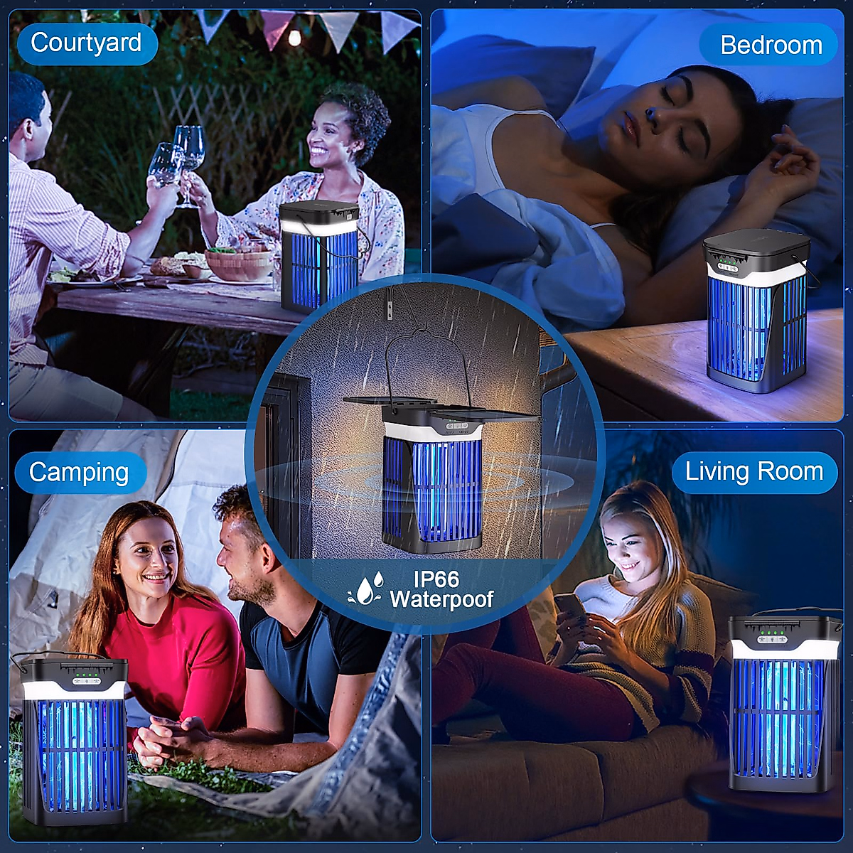 Solar Bug Zapper Outdoor and Indoor, Dual Folding Solar Panel with Auto Sensor Function, USB Rechargeable Cordless Fly Traps, 4200V Electric Mosquito Killer for Patio, Backyard, Garden, Camping